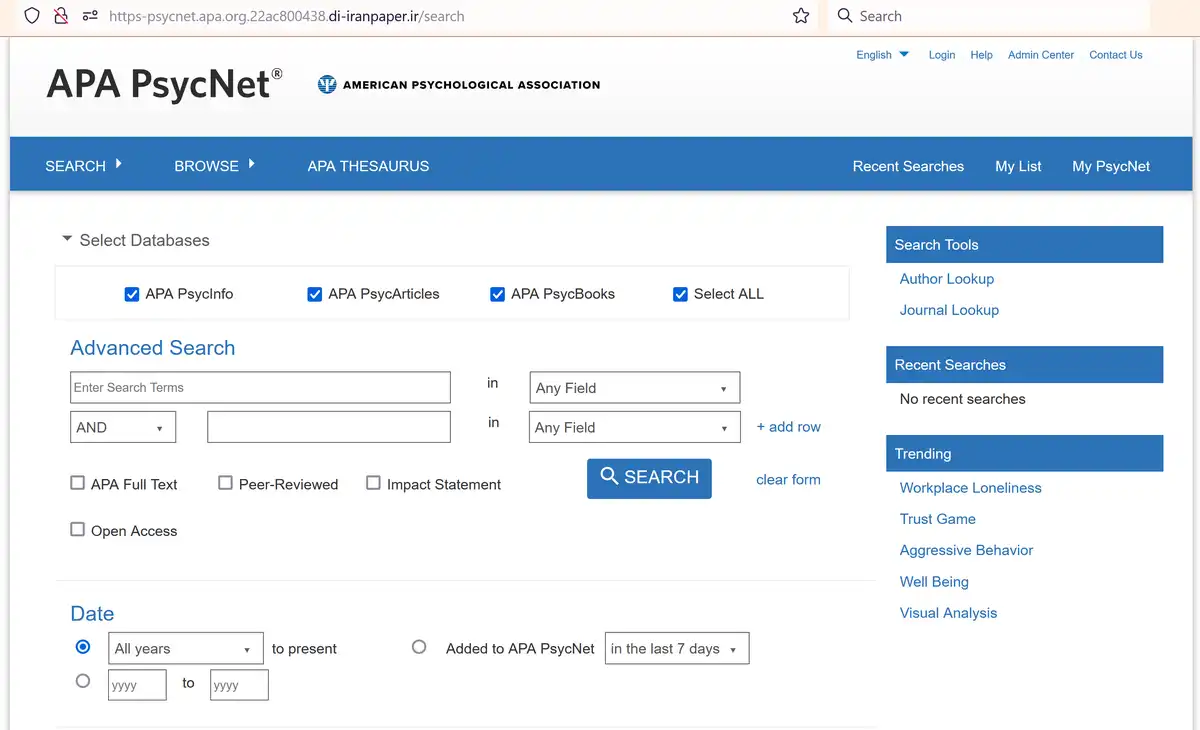 خرید اکانت و دسترسی به پایگاه APA PsycNET - ایران پیپر